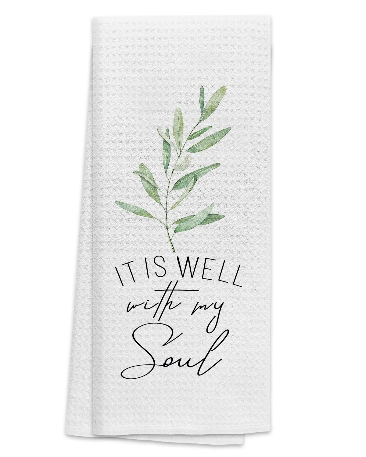 TUNW Christian Bible Verse It is Well with My Soul Inspirational Soft and Absorbent Kitchen Towels Dishcloth,Christian Hand Towels Dish Towels 16×24,Gifts for Christian Girls (Color-1) (White)