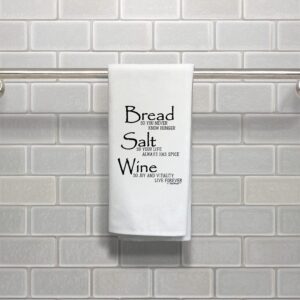 Bread Salt Wine Housewarming Gift For Women Wonderful Life Quote Bread Salt Wine Decorative Kitchen Tea Towel White