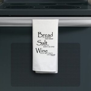 Bread Salt Wine Housewarming Gift For Women Wonderful Life Quote Bread Salt Wine Decorative Kitchen Tea Towel White