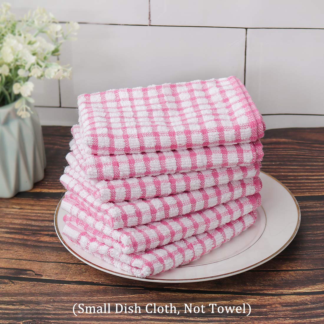 uxcell Cotton Terry Small Kitchen Dish Cloth, Absorbent and Quick Drying Cleaning Dish Rags, 15 x 10.5 Inches, Pack of 6, Pink