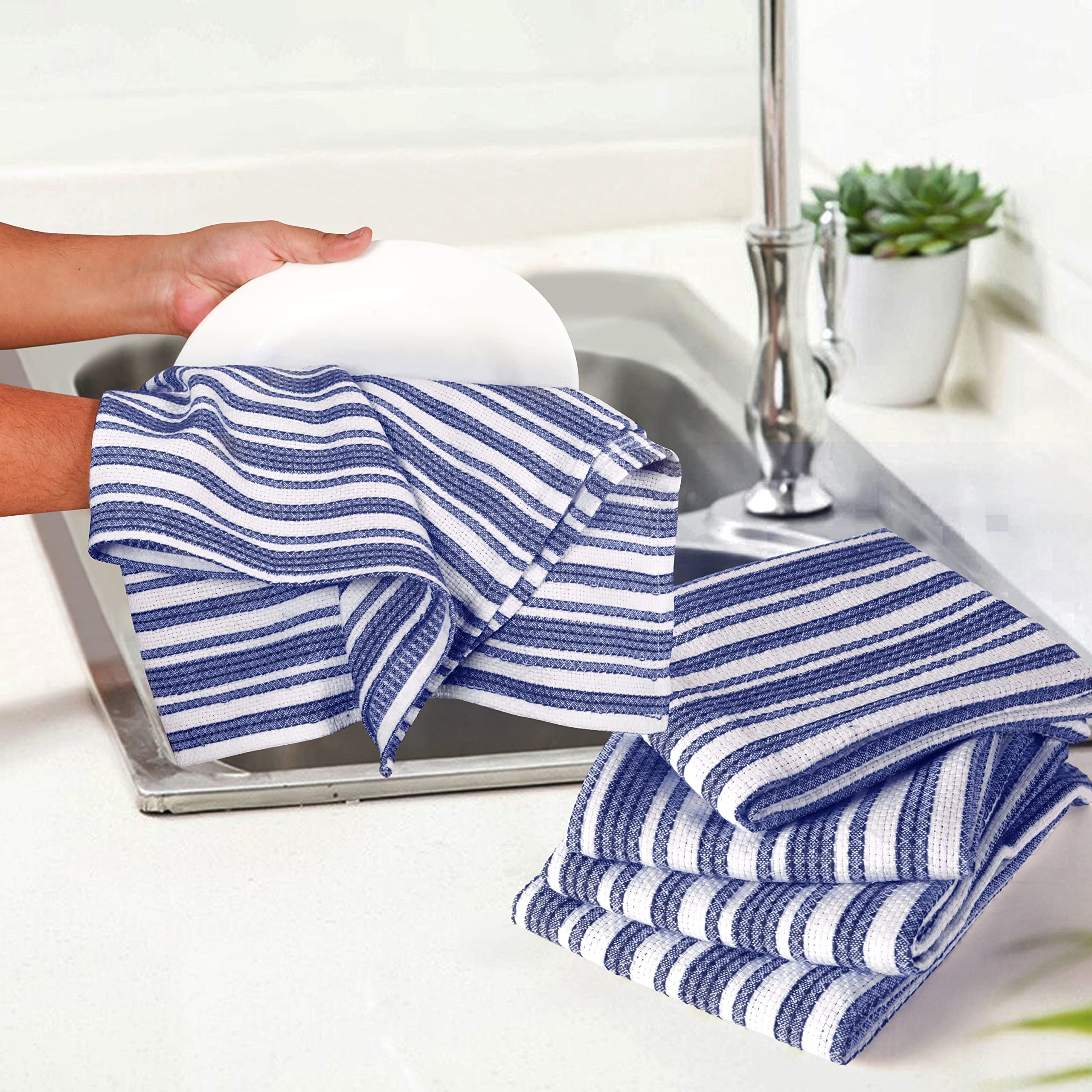 LFH Home Reusable Cotton Kitchen Dish Towels Bar Towels Tea Towels - Highly Absorbent Premium Quality Towels for Kitchen Counter Washing Drying Dishes and Household Items -18x28 Inch - Navy