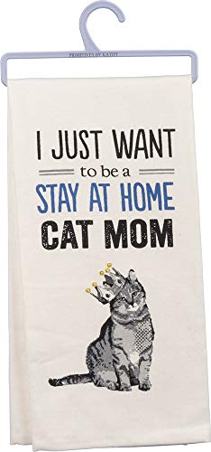 Primitives by Kathy 33139 Screen-Printed Dish Towel, 18 x 26-Inches, Just Want to Be a Cat Mom