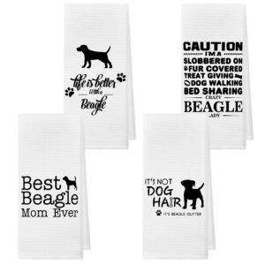 kunlisa funny beagle dog absorbent kitchen towels and dishcloths 16×24 inches set of 4,cute beagle lovers gifts hand towel dish towel tea towel for kitchen bathroom decor,beagle owners gifts