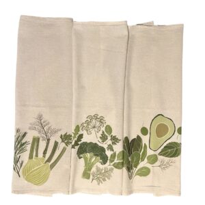 Unbleached Cotton Ecofriendly Flour Sack Kitchen Towels Set of 3 Premium Quality, Highly Absorbent, Vegetable Print