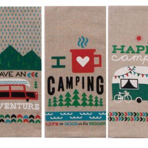 Kay Dee Designs Camping Adventures Chambray Tea Towel Set of 3: Bundle Designs Include: Have an Adventure - I Heart Camping - Happy Camper