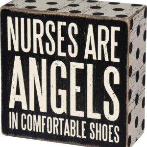 Primitives by Kathy 31137 Polka Dot-Trimmed Box Sign, 4 x 4-Inches, Nurses are Angels