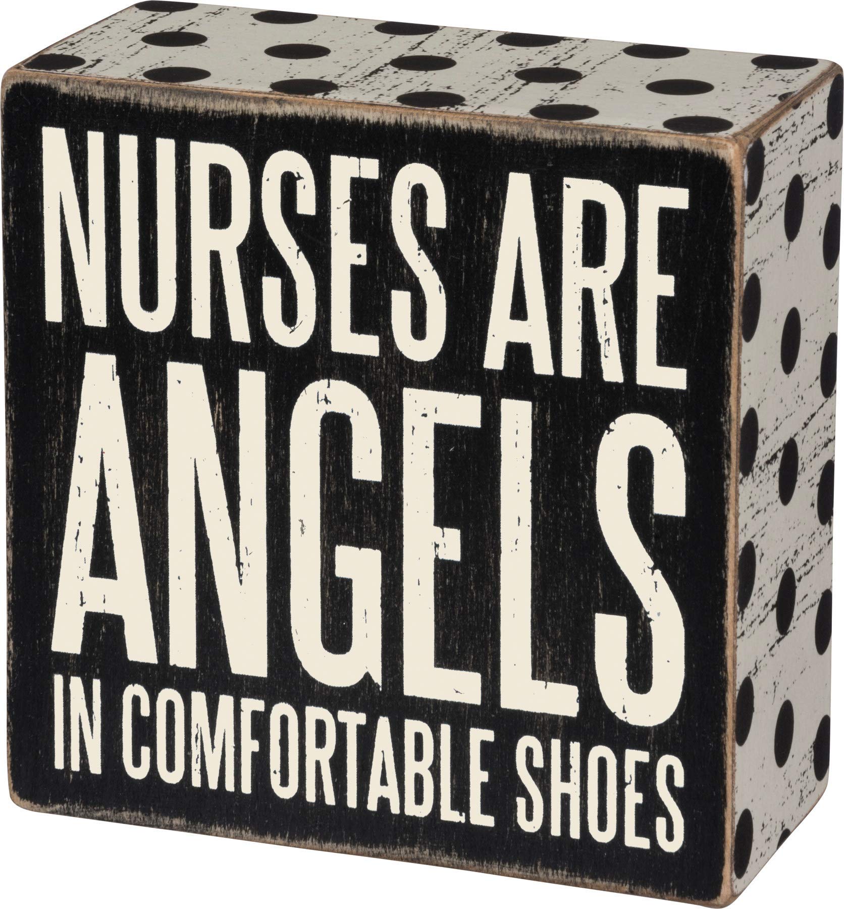 Primitives by Kathy 31137 Polka Dot-Trimmed Box Sign, 4 x 4-Inches, Nurses are Angels