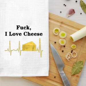 LEVLO Funny Cheese Kitchen Towel Cheese Lover Gift I Love Cheese Tea Towels Housewarming Gift Waffle Weave Kitchen Decor Dish Towels with Sayings (I Love Cheese)