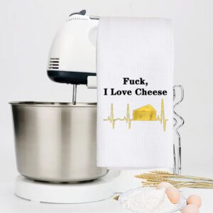 LEVLO Funny Cheese Kitchen Towel Cheese Lover Gift I Love Cheese Tea Towels Housewarming Gift Waffle Weave Kitchen Decor Dish Towels with Sayings (I Love Cheese)