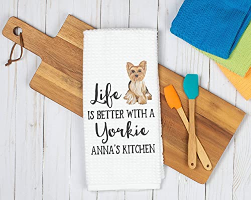 CANARY ROAD Life is Better With a Yorkie Kitchen Towel, Personalized Yorkie Tea Towel, Yorkshire Terrior Owner, Dog Hand Towel, Dog Lover Gift, Yorkie Decor