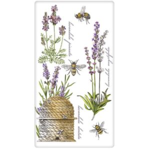 mary lake thompson flour sack towel designed by botanical lavender, bees, skep