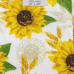 La Patisserie Plush, Absorbent Kitchen Towels Set Sunflowers 18" x 28" 100% Cotton Multi Color