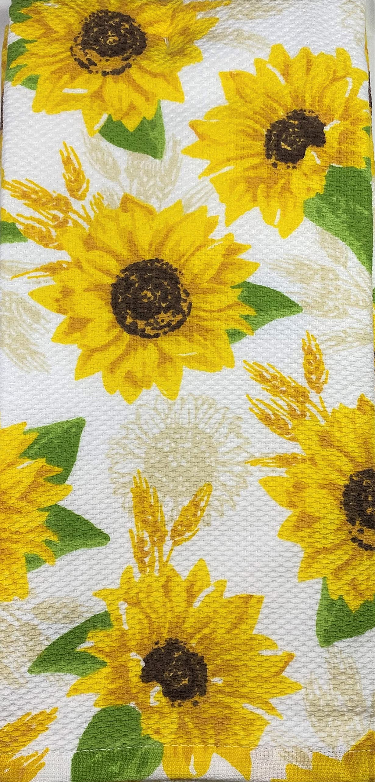 La Patisserie Plush, Absorbent Kitchen Towels Set Sunflowers 18" x 28" 100% Cotton Multi Color