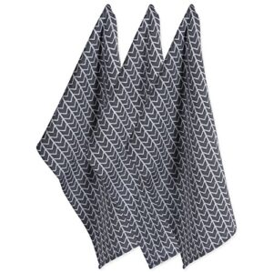 dii herringbone kitchen collection, dishtowel set, 18x28, black & white, 3 piece