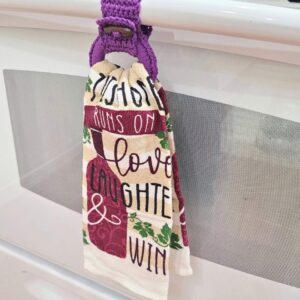 Hanging Kitchen towels ring - Towel holder for kitchen towels with hanging loop - Kitchen towel hanger unique House Warming Gift (Purple)