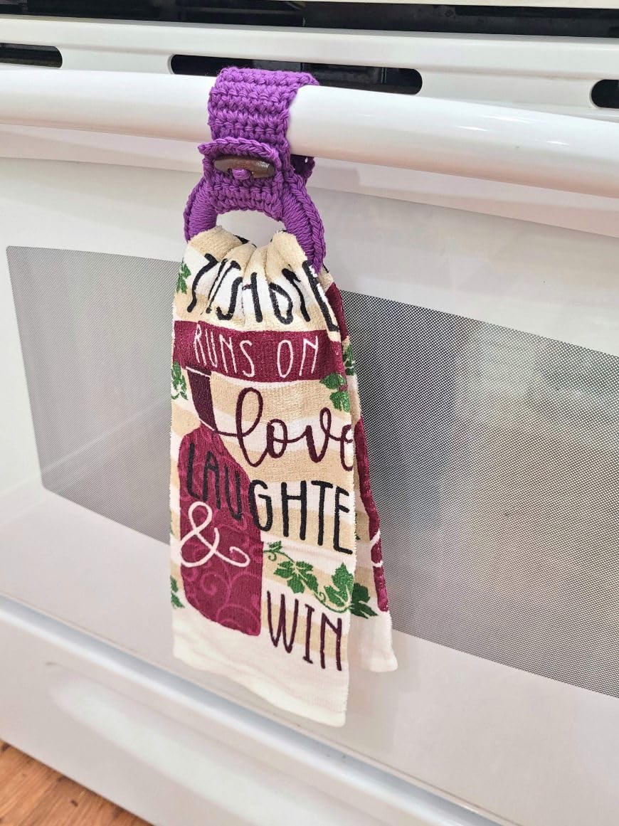 Hanging Kitchen towels ring - Towel holder for kitchen towels with hanging loop - Kitchen towel hanger unique House Warming Gift (Purple)