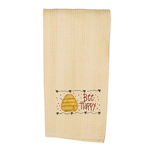 The Country House Collection Bee Happy Hive 19 x 28 All Cotton Embroidered Waffle Kitchen Towel