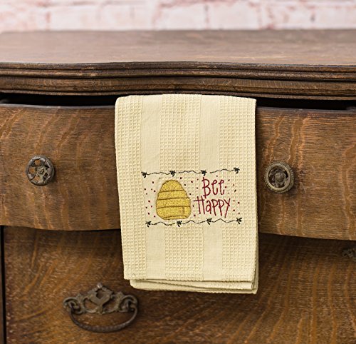 The Country House Collection Bee Happy Hive 19 x 28 All Cotton Embroidered Waffle Kitchen Towel