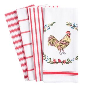 kaf home pantry rooster kitchen dish towel set of 4, 100-percent cotton, 18 x 28-inch