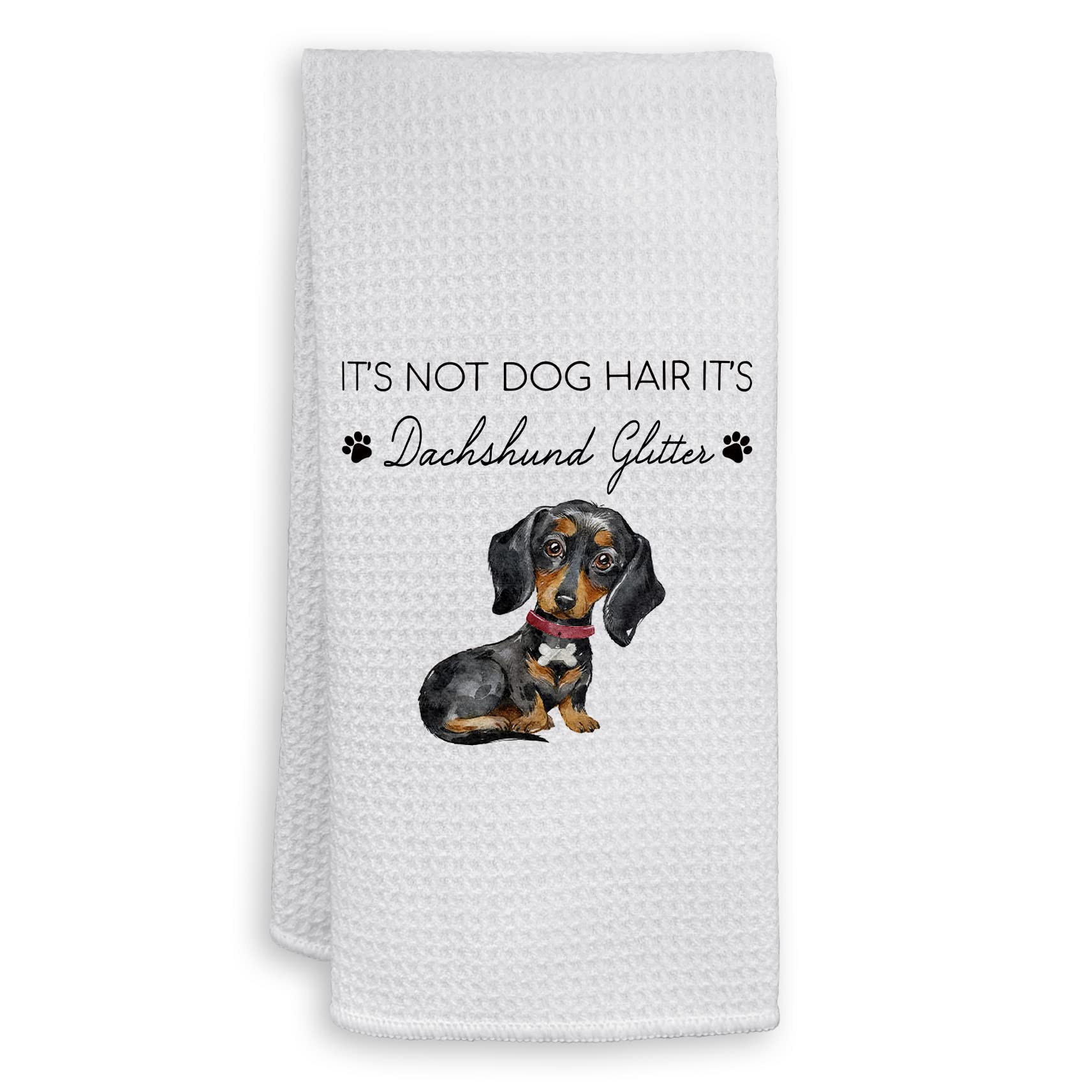 HIWX Funny Dog Quote It's Not Dog Hair It's Dachshund Glitter Decorative Kitchen Towels and Dish Towels, Funny Dachshund Dog Sayings Hand Towels Tea Towel for Bathroom Kitchen Decor 16×24 Inches