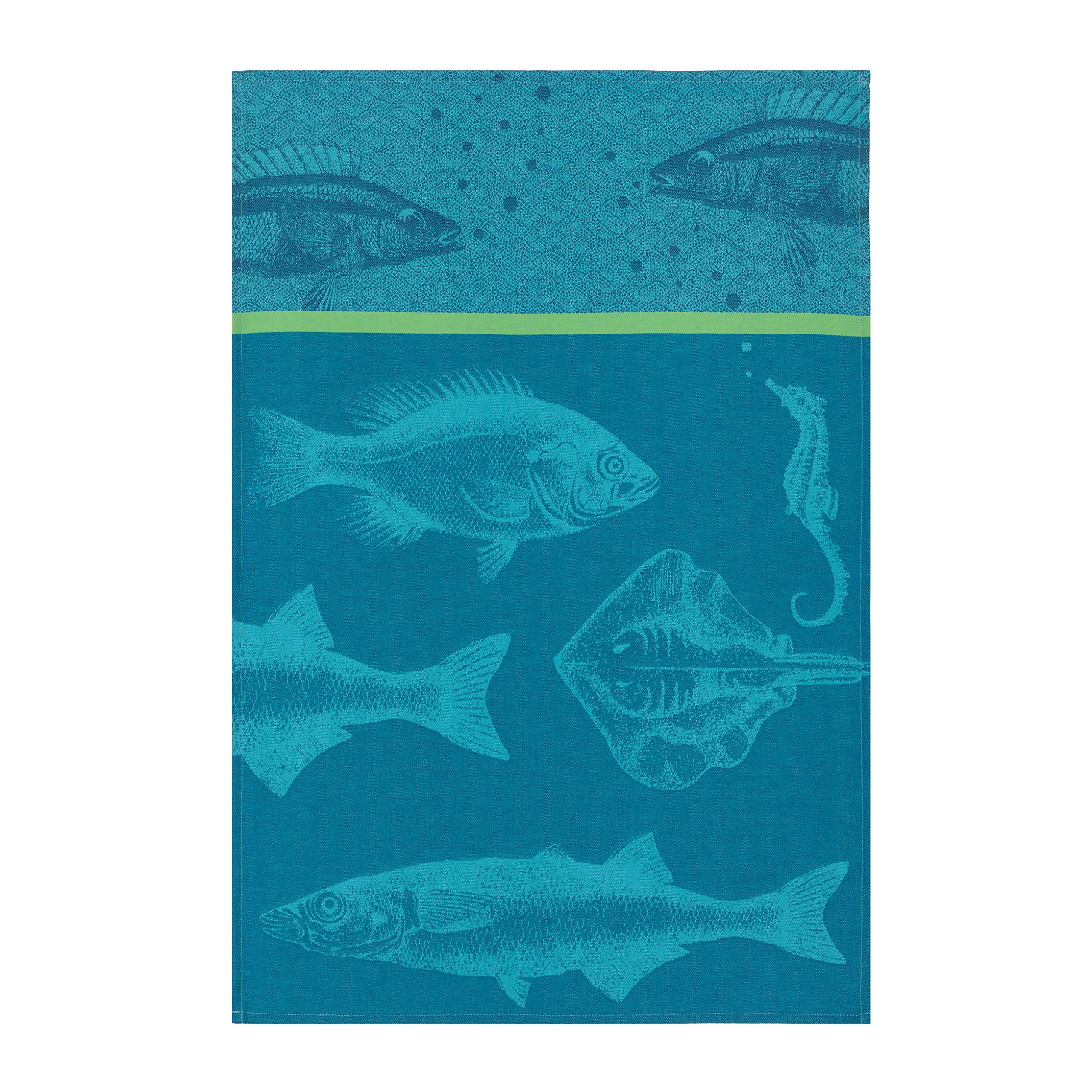 Coucke French Cotton Jacquard Towel, Banc De Poissons (School of Fish) Bleu, 20-Inches by 30-Inches, Turquoise