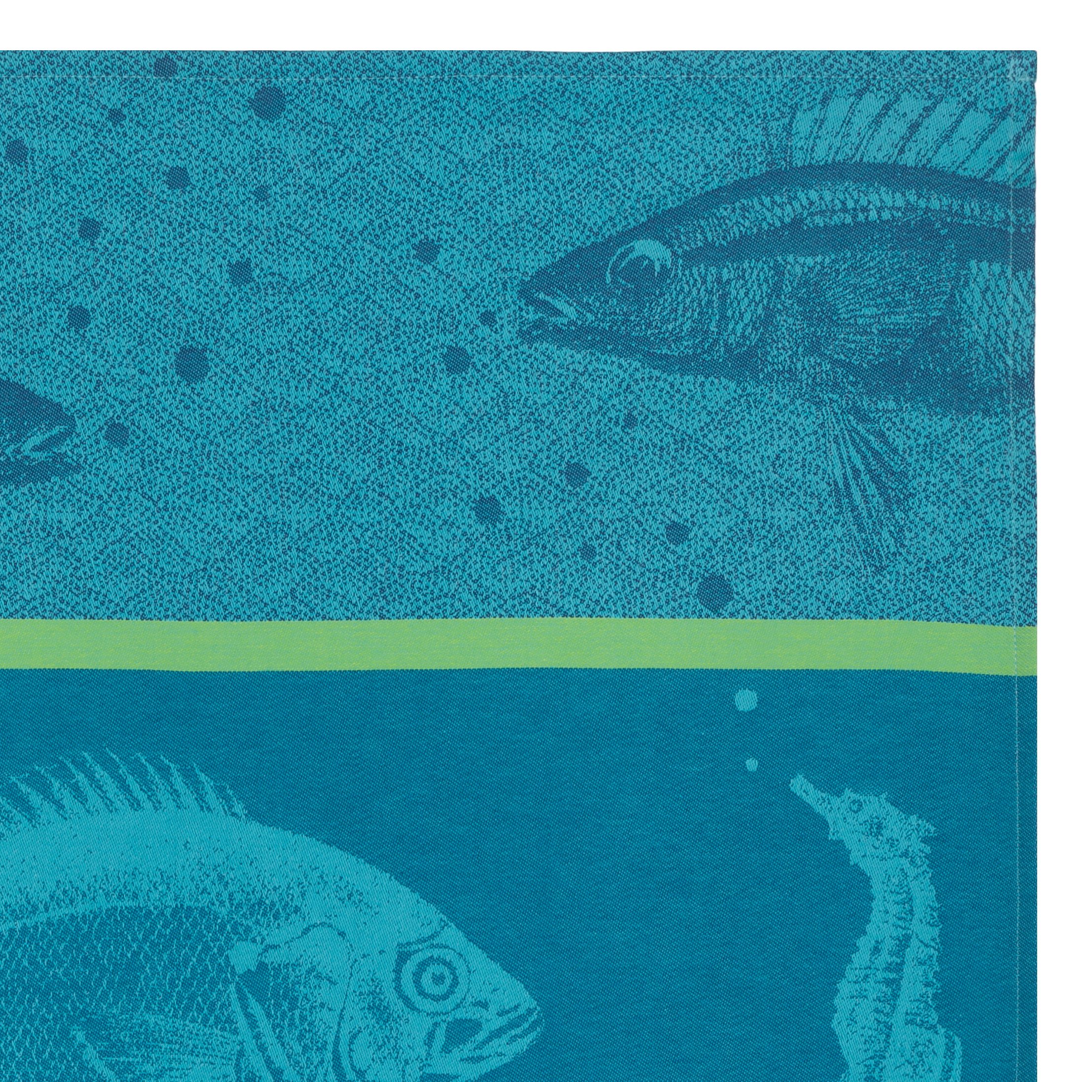 Coucke French Cotton Jacquard Towel, Banc De Poissons (School of Fish) Bleu, 20-Inches by 30-Inches, Turquoise