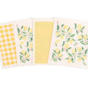 KAF Home Clean It Mixed Swedish Dish Cloths - Set of 4, Reusable, Absorbent Cellulose Sponge Towels for Kitchen, Cleaning Counters, and Washing Dishes (All Over Lemon)