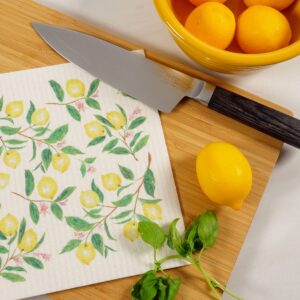 KAF Home Clean It Mixed Swedish Dish Cloths - Set of 4, Reusable, Absorbent Cellulose Sponge Towels for Kitchen, Cleaning Counters, and Washing Dishes (All Over Lemon)