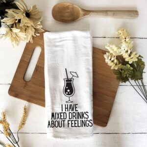 Handmade Funny Kitchen Towel - 100% Cotton Mixed Drinks Bar Towel for Kitchen - 28x28 Inch Perfect for Hostess Housewarming Christmas Mother’s Day Birthday Gift (I have Mixed Drinks...)