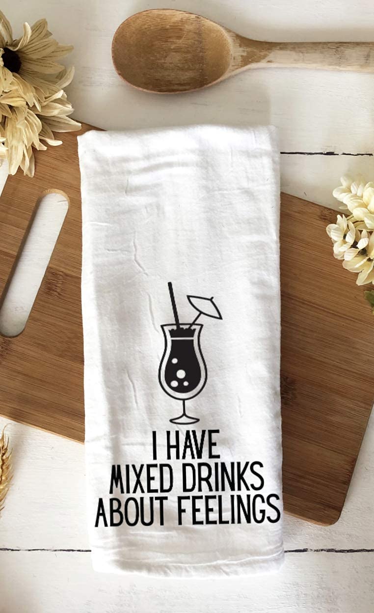 Handmade Funny Kitchen Towel - 100% Cotton Mixed Drinks Bar Towel for Kitchen - 28x28 Inch Perfect for Hostess Housewarming Christmas Mother’s Day Birthday Gift (I have Mixed Drinks...)