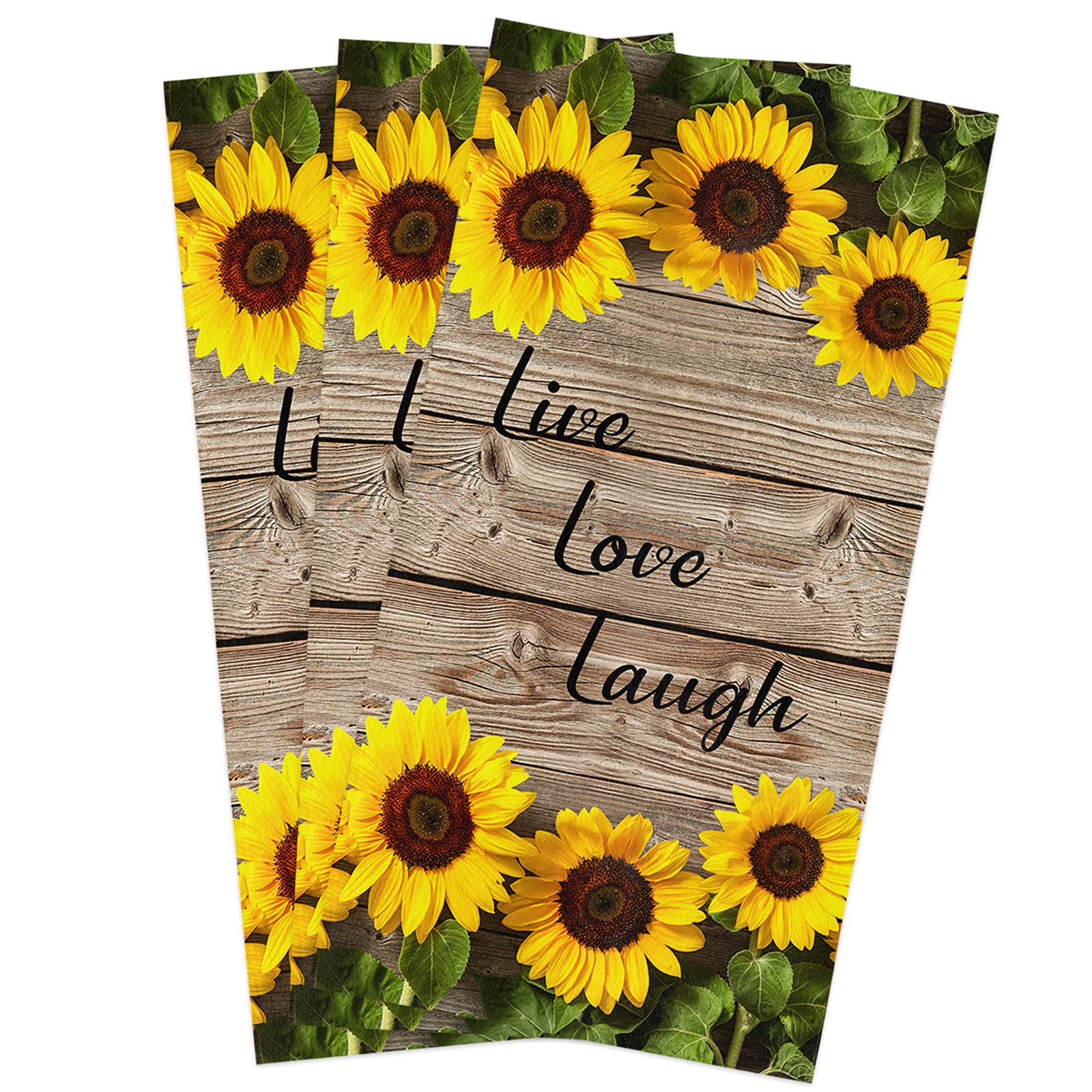 3 Pack Sunflowers Floral Kitchen Towels with Hanging Loop Super Absorbent Soft Farmhouse Dish Towels for Kitchen Live LoveLaugh Rustic Country Tea Hand Towels 18x28 Drying Cleaning Home Decor