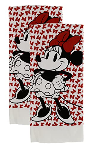 Disney 100% Cotton Kitchen Towels, 2pk, Perfect for Drying Dishes & Hands, Absorbent, Light Weight, and Adorable- Machine Washable- 16” x 26” - Minnie Red Bows