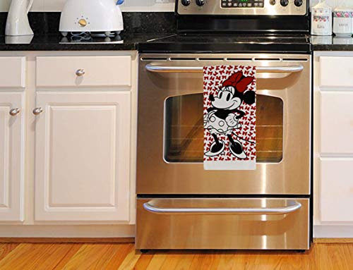 Disney 100% Cotton Kitchen Towels, 2pk, Perfect for Drying Dishes & Hands, Absorbent, Light Weight, and Adorable- Machine Washable- 16” x 26” - Minnie Red Bows