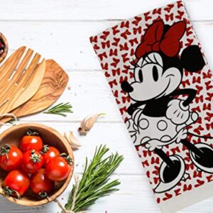 Disney 100% Cotton Kitchen Towels, 2pk, Perfect for Drying Dishes & Hands, Absorbent, Light Weight, and Adorable- Machine Washable- 16” x 26” - Minnie Red Bows