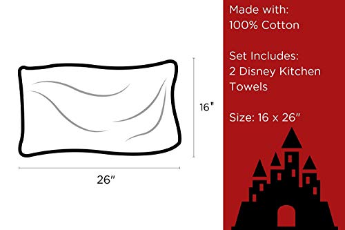 Disney 100% Cotton Kitchen Towels, 2pk, Perfect for Drying Dishes & Hands, Absorbent, Light Weight, and Adorable- Machine Washable- 16” x 26” - Minnie Red Bows