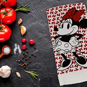 Disney 100% Cotton Kitchen Towels, 2pk, Perfect for Drying Dishes & Hands, Absorbent, Light Weight, and Adorable- Machine Washable- 16” x 26” - Minnie Red Bows