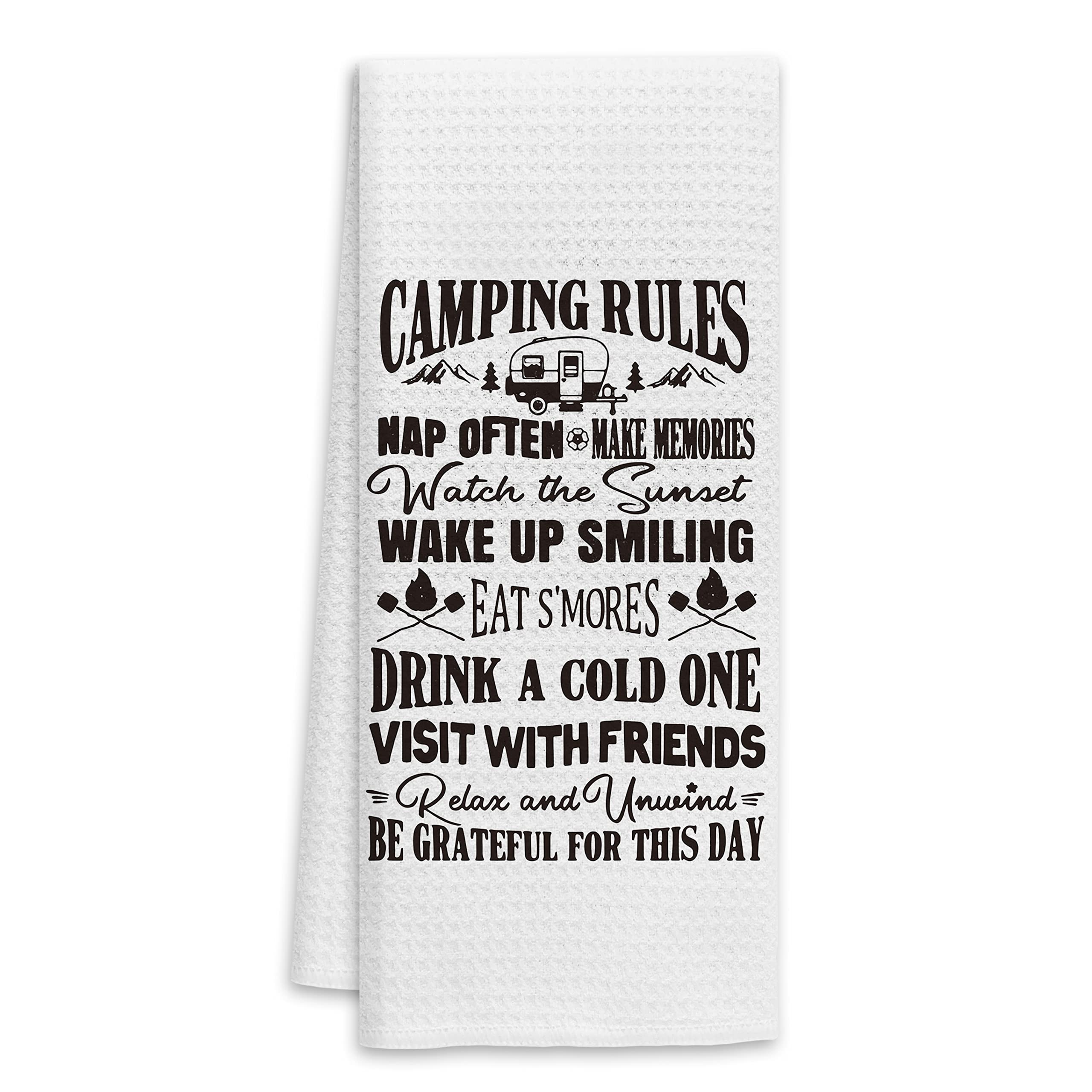 Camping Rules Camping Themed Kitchen Towels Dish Towels Hand Towels,Camping Kitchen Towels Dishcloths For Campers RV Trailer,Camping Gifts For Women Men Kids Camper Dad Her Him,Camping Lovers Gifts