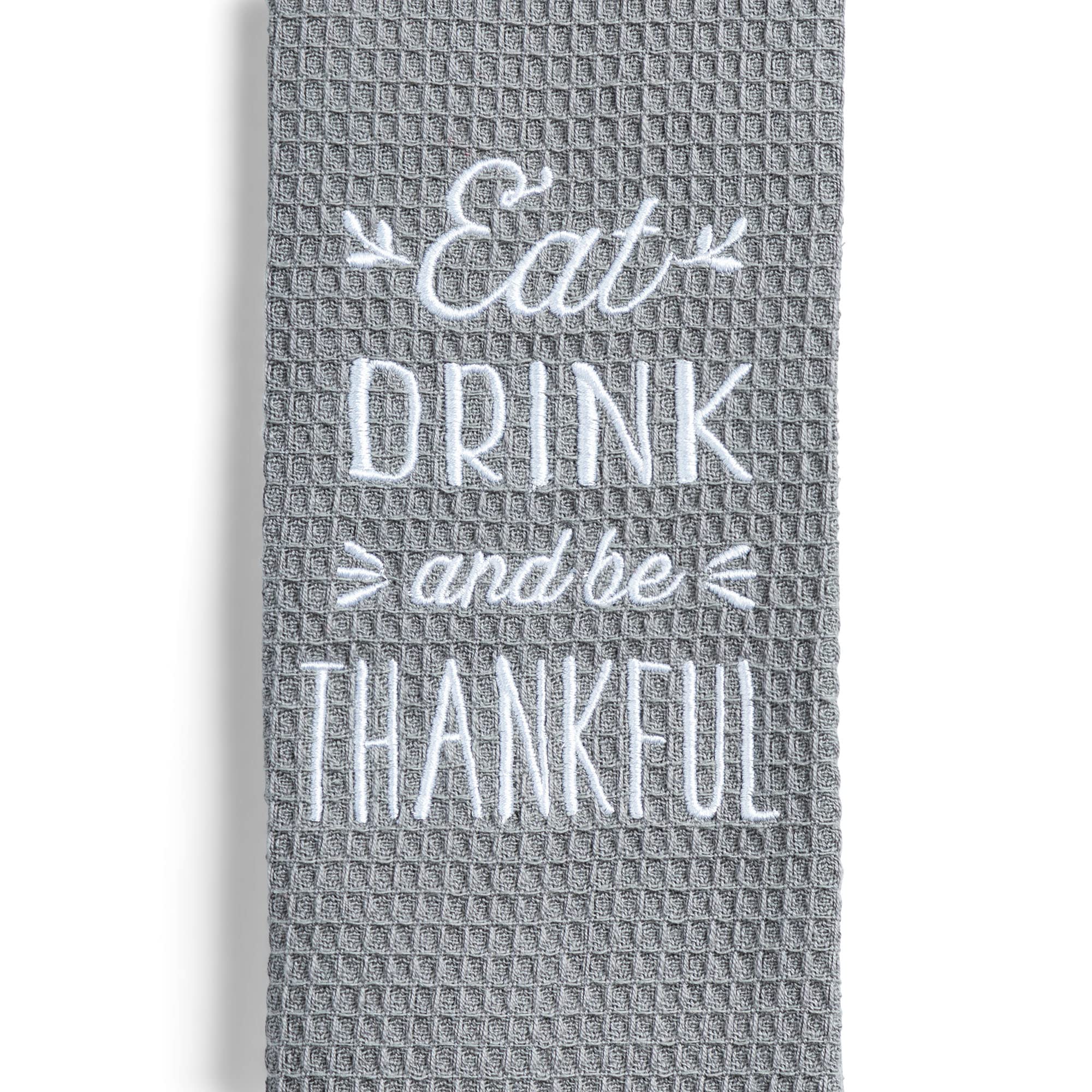 DEMDACO Eat Drink and Be Thankful Grey Plaid 68 inch 100% Cotton Dish Towel Boa