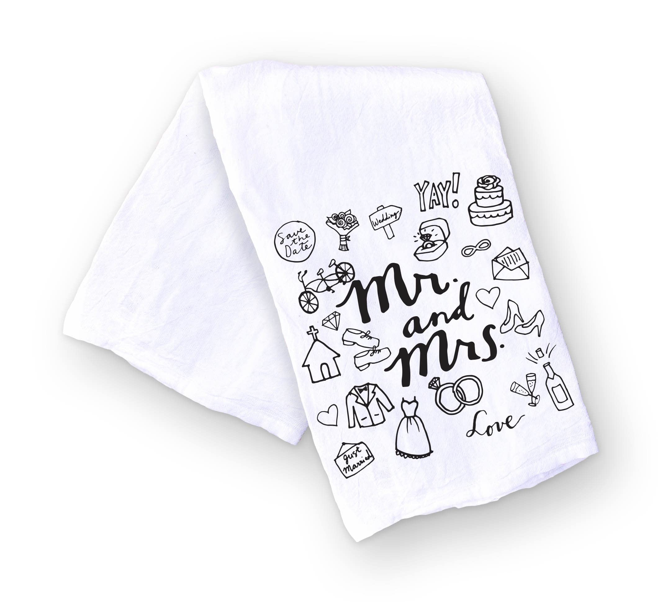 Handmade Kitchen Towel for Mr. and Mrs. - Newlywed or Engagement Gift, Housewarming and Hostess Gift (Mr. and Mrs. Kitchen Towel)