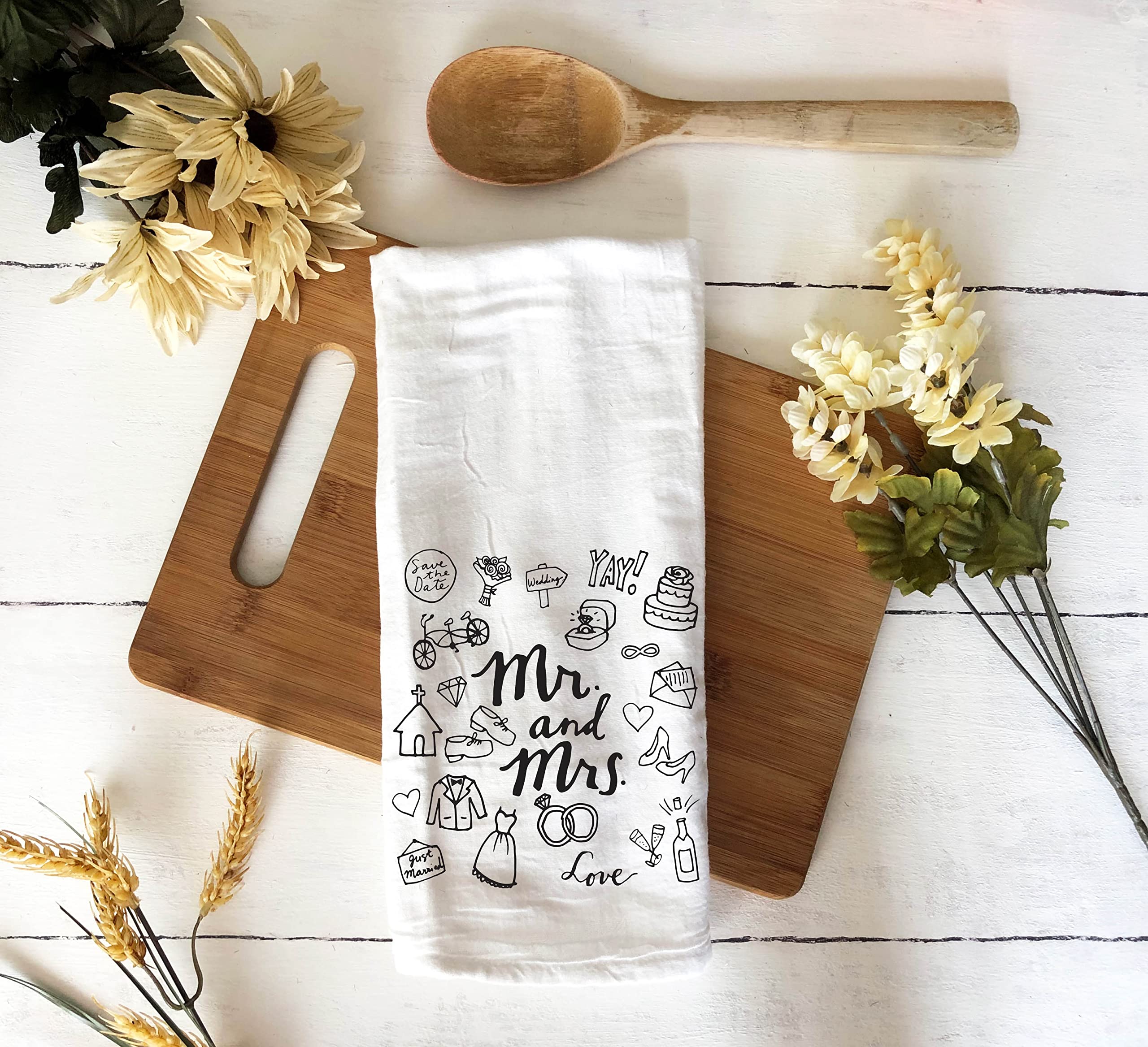 Handmade Kitchen Towel for Mr. and Mrs. - Newlywed or Engagement Gift, Housewarming and Hostess Gift (Mr. and Mrs. Kitchen Towel)