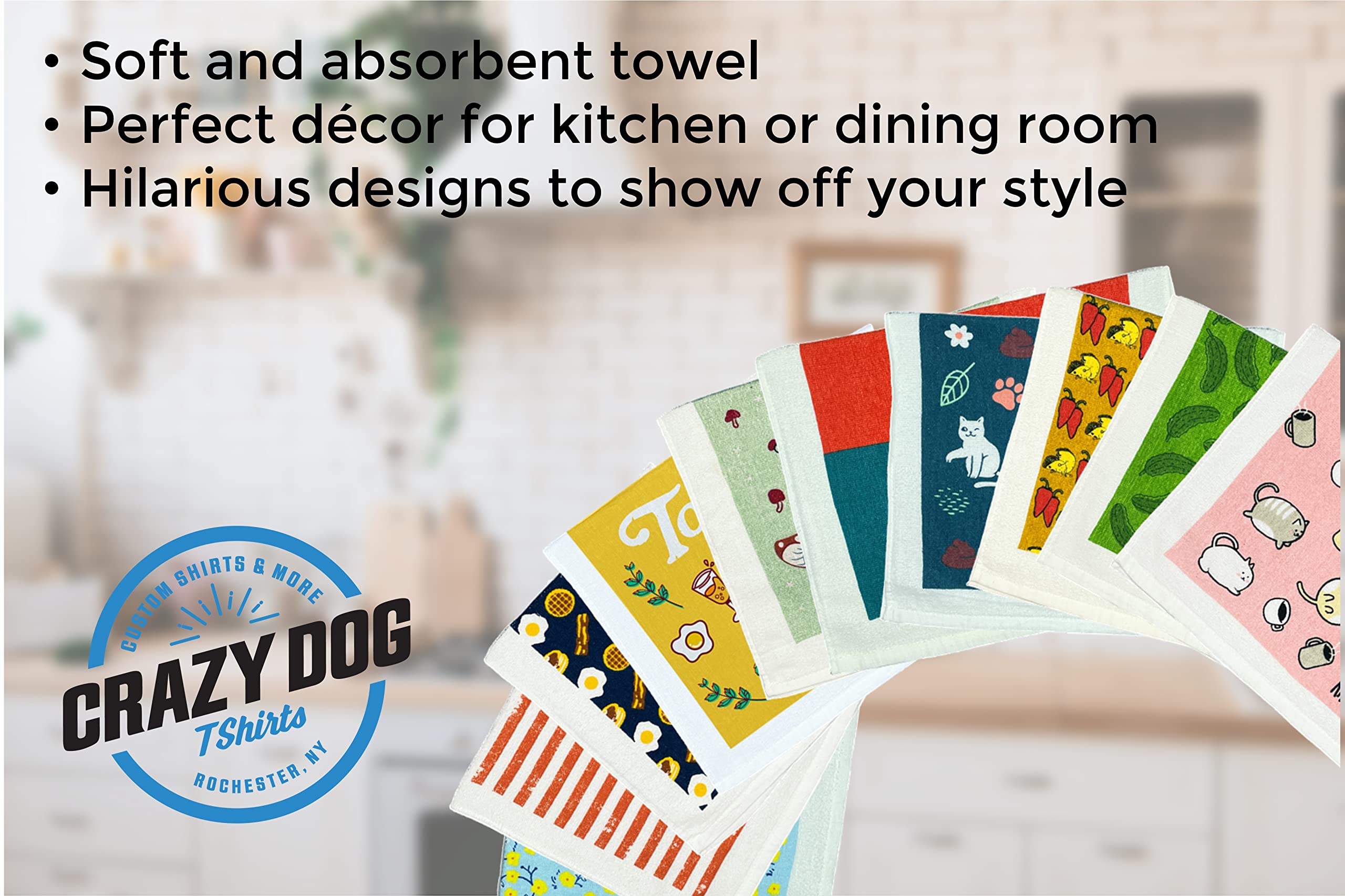 Crazy Dog T-Shirts Made with Love Funny Homemade Kitchen Cooking Tea Towel Funny Kitchen Towels Funny Food Novelty Kitchen Towels Made with