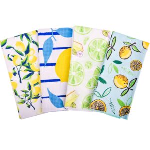 rainleaf 4 pack waffle funny kitchen towels,absorbent dishcloths sets with saying,cute as decorative dish towels,birthday,housewarming gift-lemon