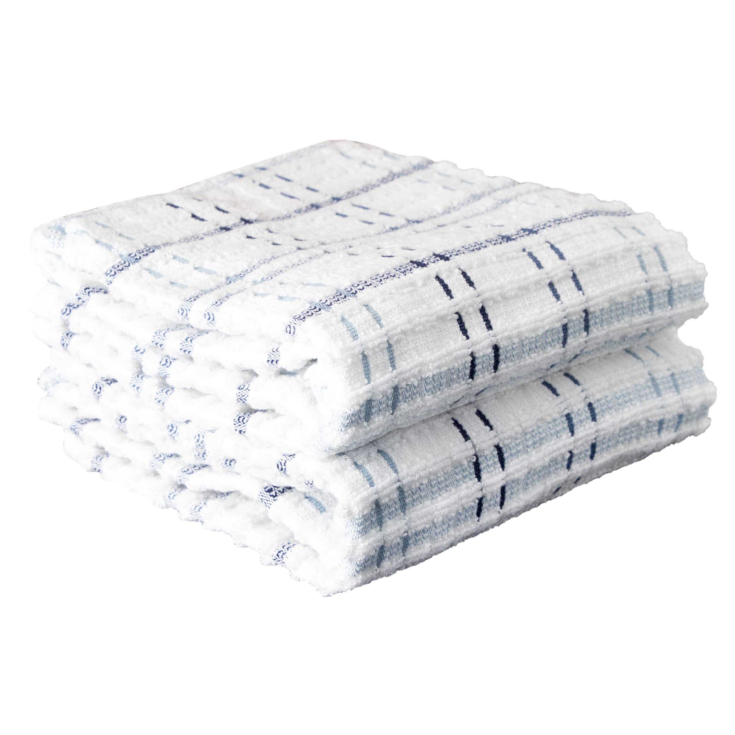 Ritz Royale Collection 100% Combed Terry Cotton, Highly Absorbent, Oversized Kitchen Towel Set, 28" x 18", 2-Pack, Checked, Federal Blue