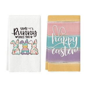 artoid mode some bunny loves you happy easter home kitchen towels, 18 x 26 inch holiday spring ultra absorbent drying cloth dish towels for cooking baking set of 2