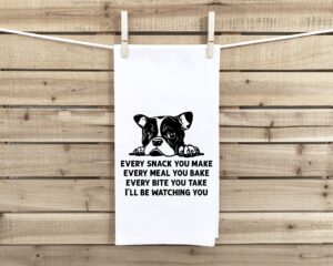 every snack you make french bulldog flour sack kitchen towel with hanging loop funny peeking frenchie dish cloth housewarming hostess birthday christmas gift