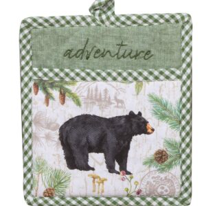 DHE Piece Black Bear Pinecone Trails Kitchen Set, 1 Dual Purpose Towel, 1 Applique Towel and 2 Pocket Mitts Green