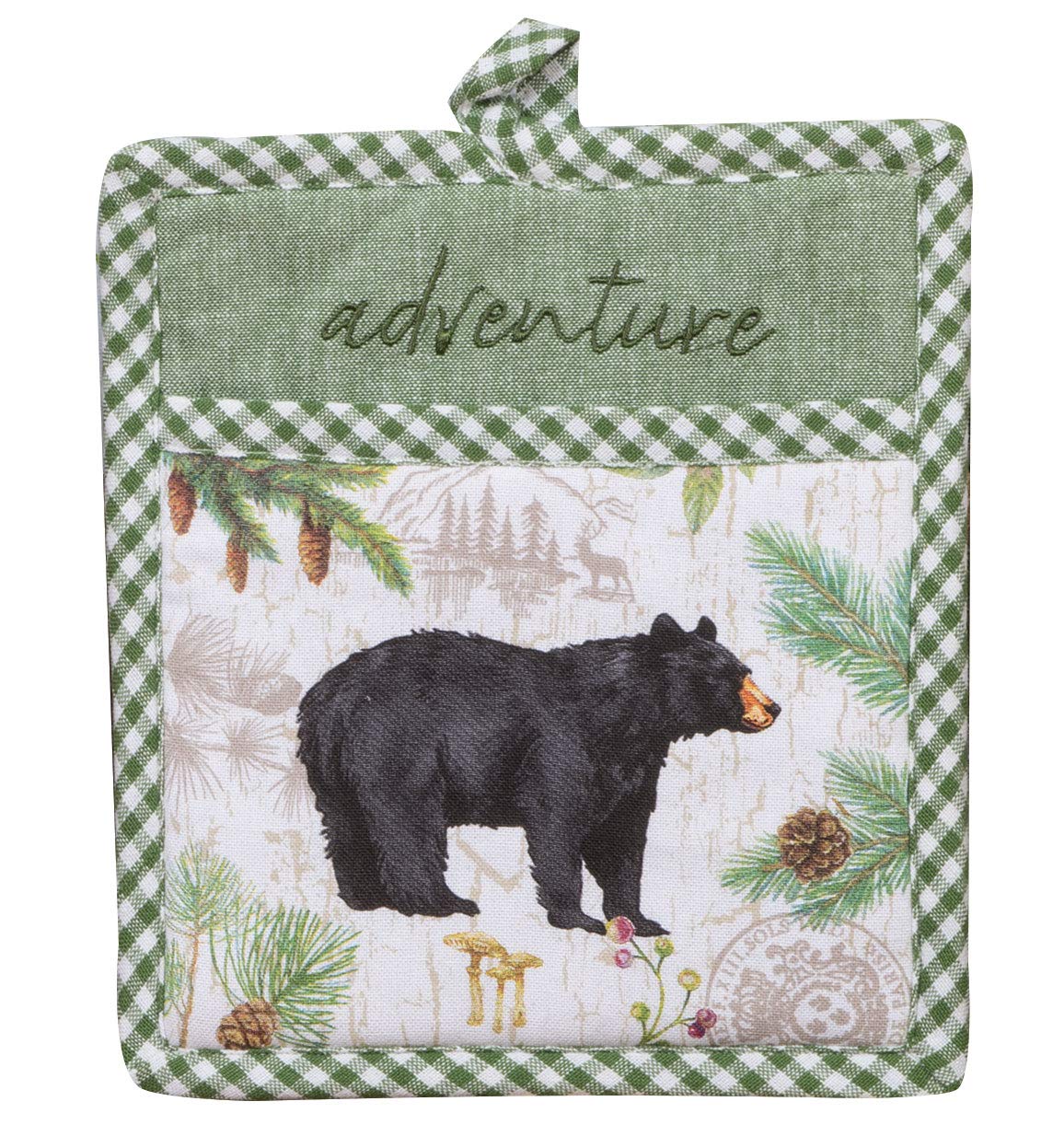 DHE Piece Black Bear Pinecone Trails Kitchen Set, 1 Dual Purpose Towel, 1 Applique Towel and 2 Pocket Mitts Green