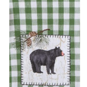 DHE Piece Black Bear Pinecone Trails Kitchen Set, 1 Dual Purpose Towel, 1 Applique Towel and 2 Pocket Mitts Green