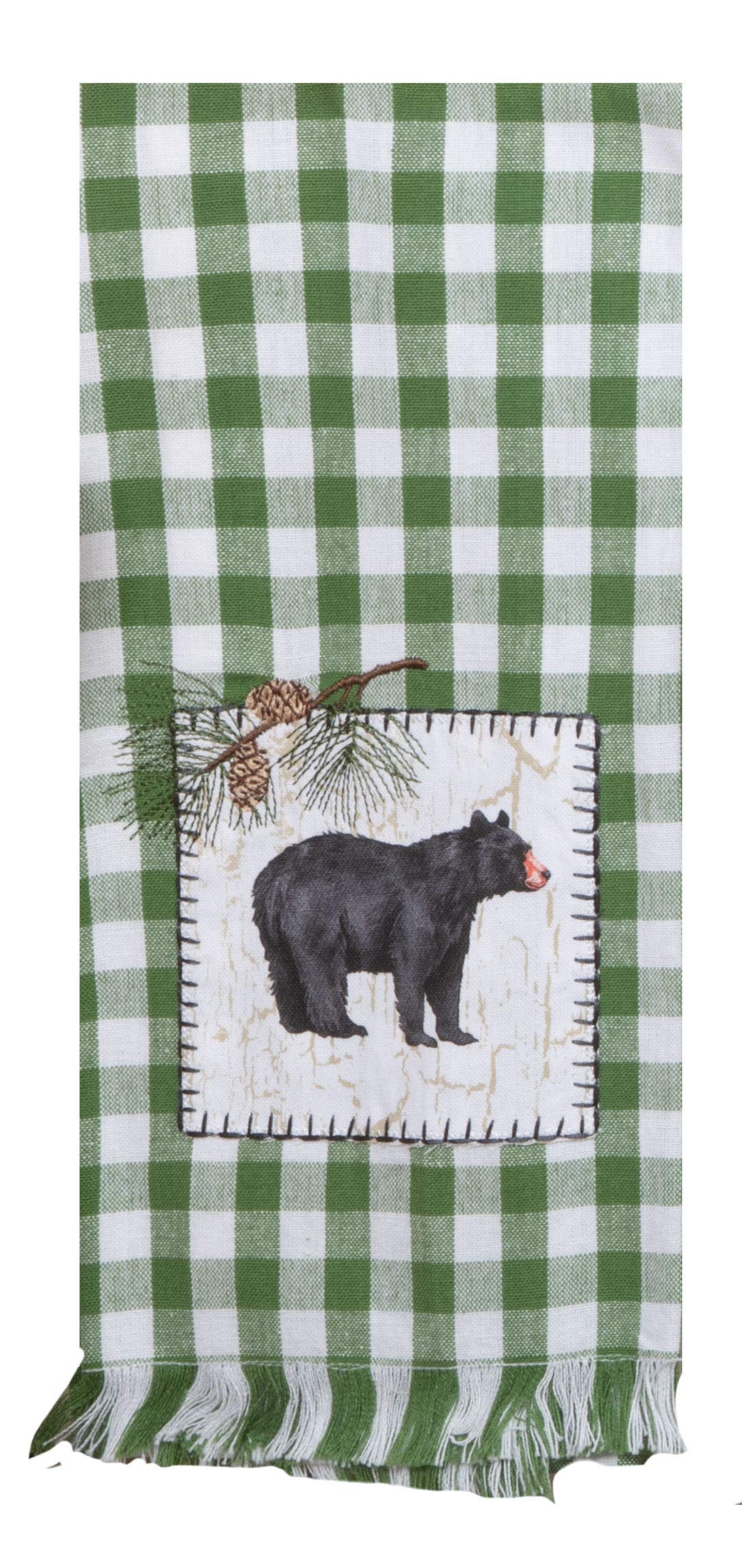 DHE Piece Black Bear Pinecone Trails Kitchen Set, 1 Dual Purpose Towel, 1 Applique Towel and 2 Pocket Mitts Green