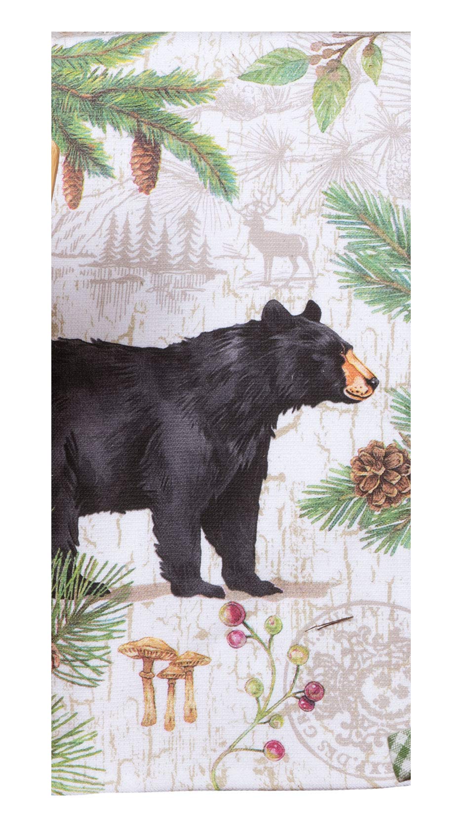 DHE Piece Black Bear Pinecone Trails Kitchen Set, 1 Dual Purpose Towel, 1 Applique Towel and 2 Pocket Mitts Green